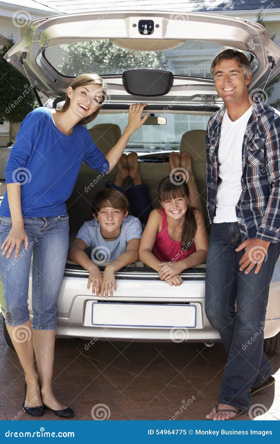 Family Sitting in Trunk of Car Stock Image - Image of forties, people ...