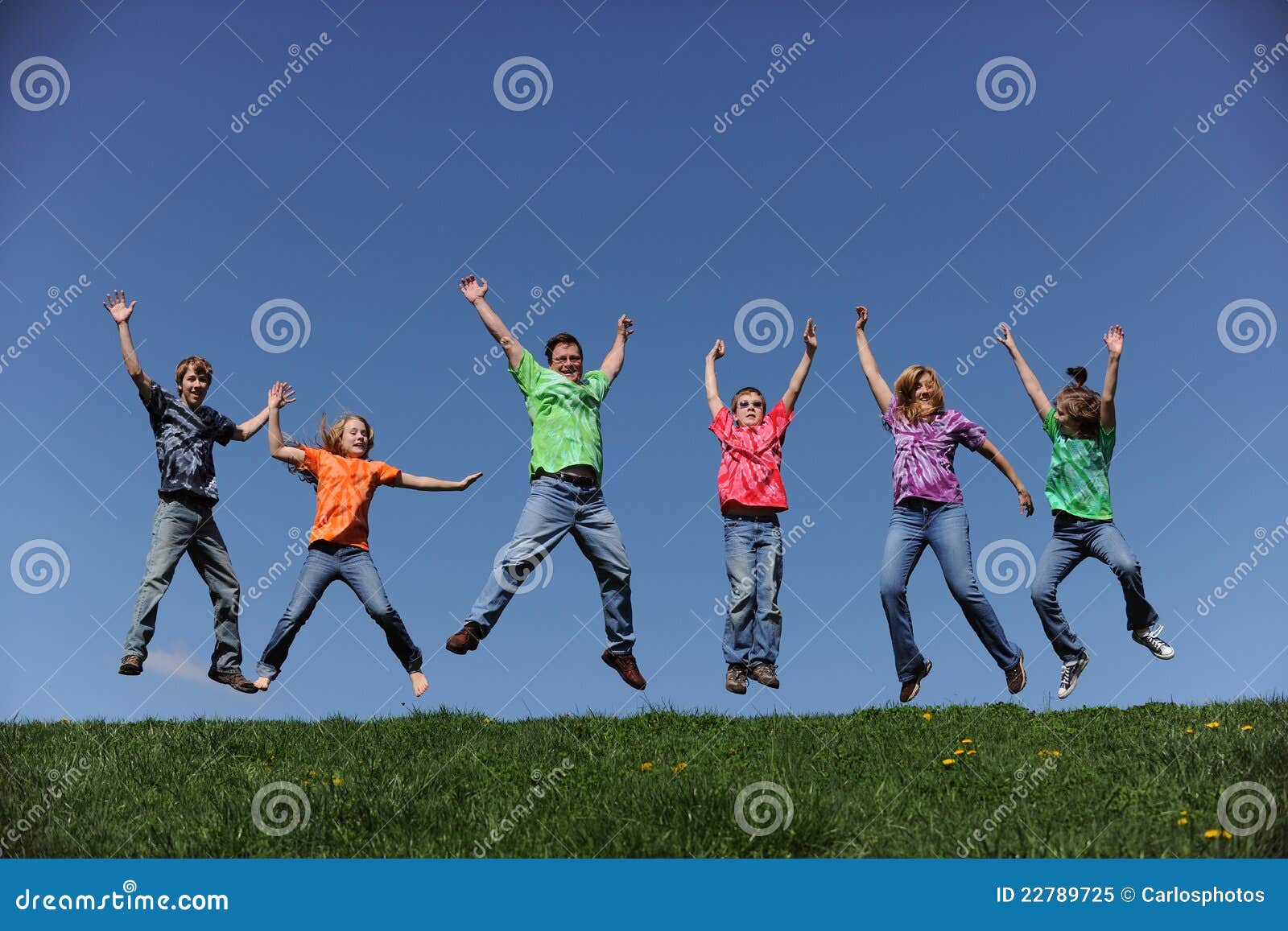 Family of Six Jumping and Having Fun Stock Image - Image of mother ...