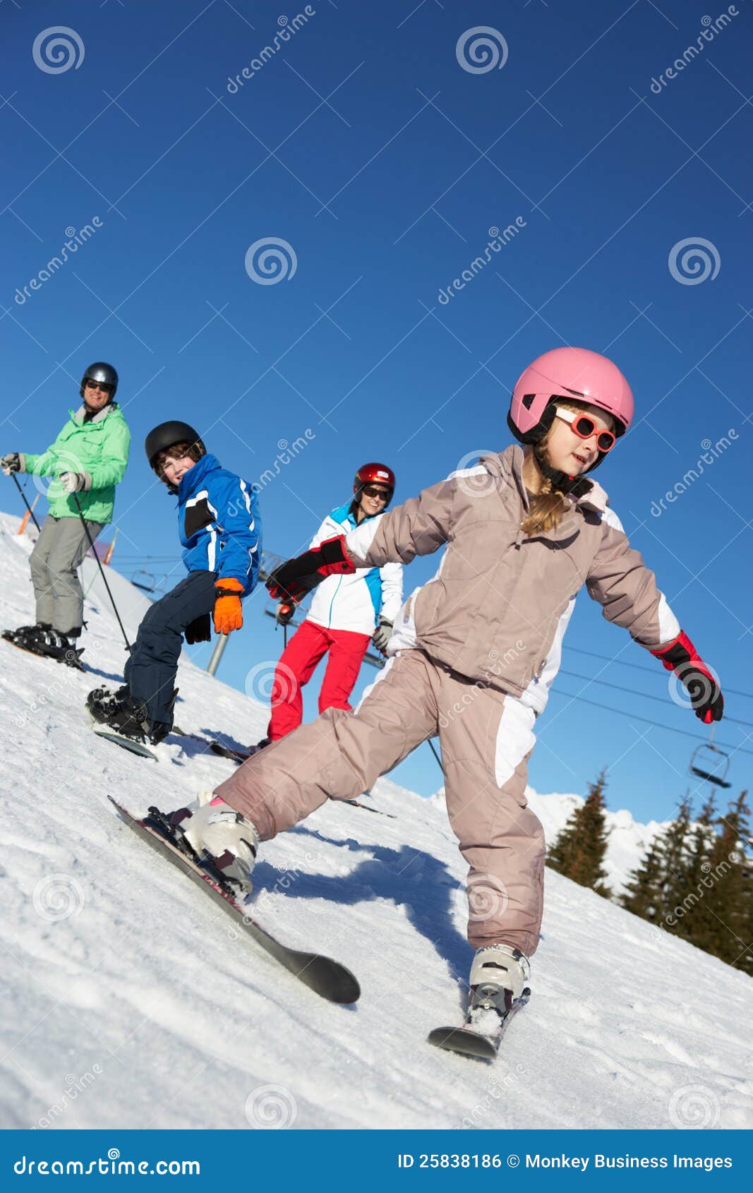 Family on Ski Holiday in Mountains Stock Photo - Image of happy ...
