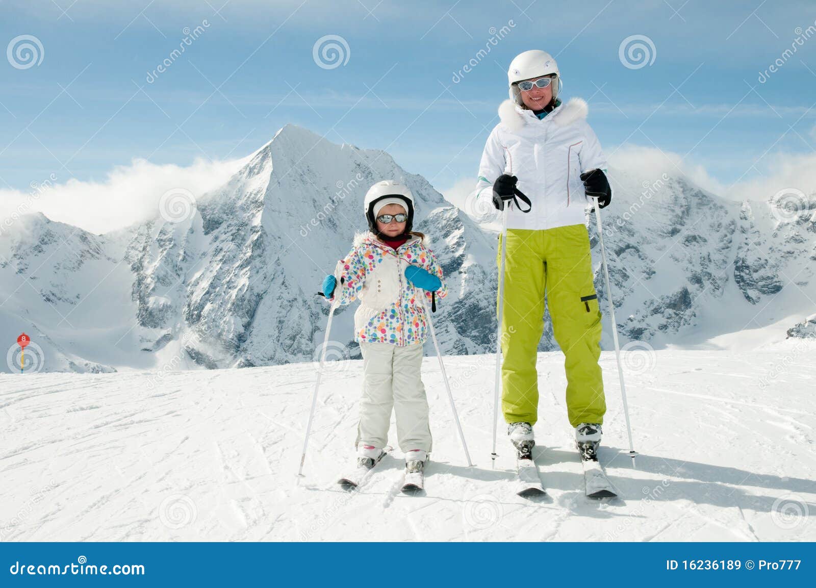 Family skiing stock image. Image of girl, goggles, helmet - 16236189