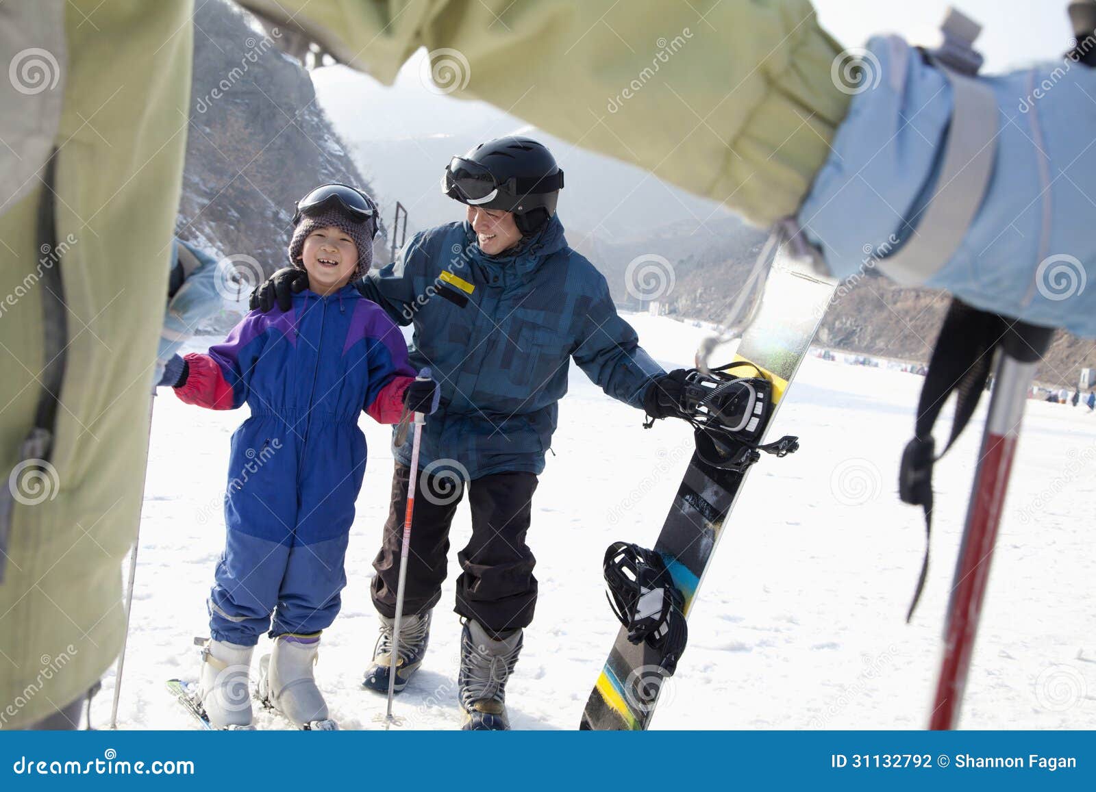 Family Skiing in Ski Resort Stock Photo - Image of adult, adventure ...