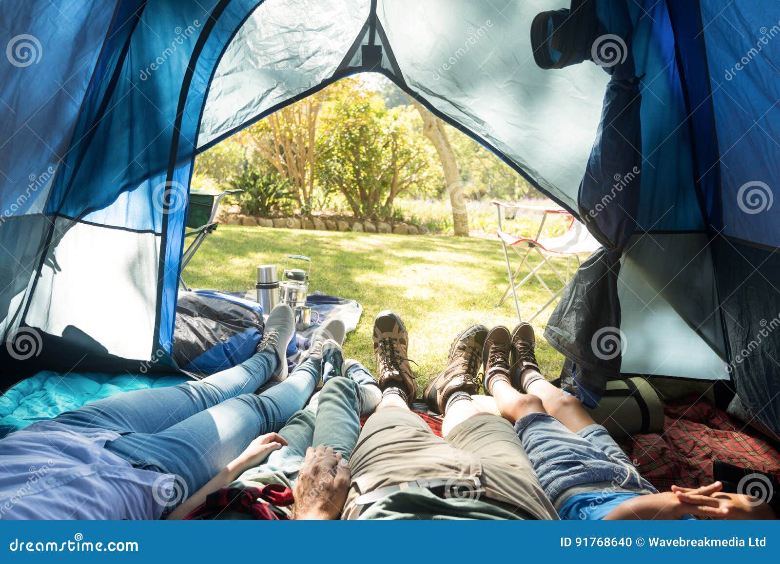 Family Tent Setup At The Campsite Surrounding By Nature In Caravan ...
