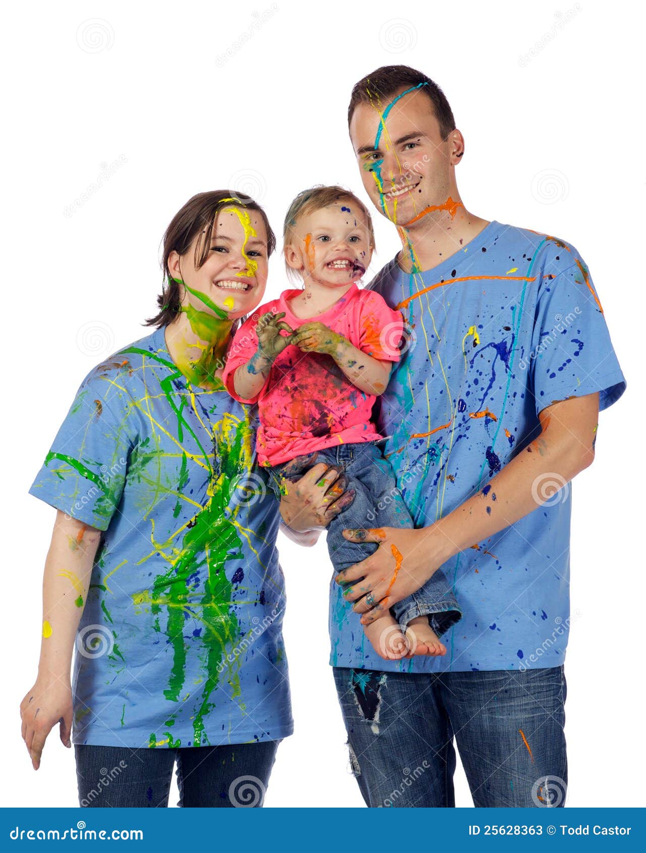 Family Smiling after Having a Paint Fight Stock Image - Image of male ...