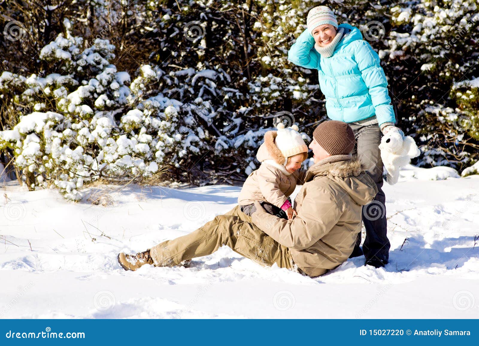Family in snow stock photo. Image of lifestyle, nature - 15027220
