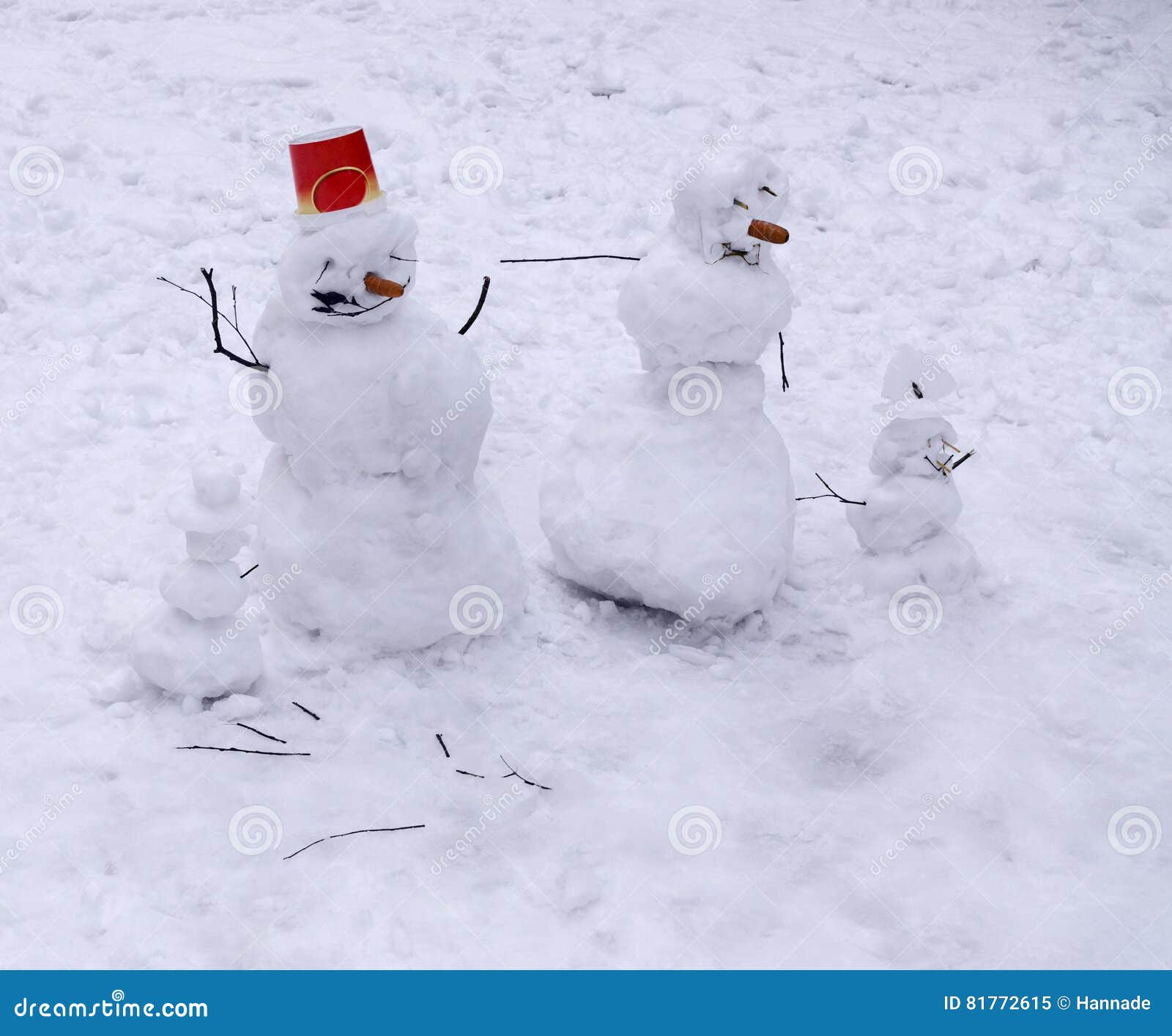Family Snowmen of Four Figures Stock Image - Image of coniferous ...