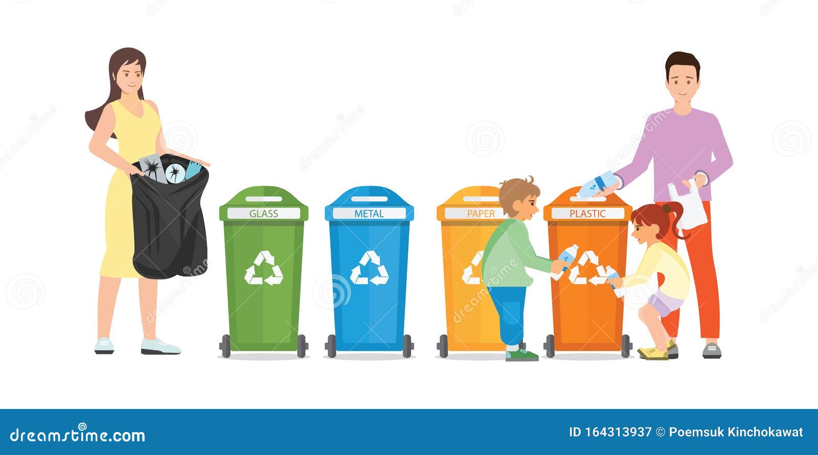 Family Sorting Garbage Into Garbage Collector Vector Illustration ... Family Sorting Garbage Into Garbage Collector Vector Illustration ...