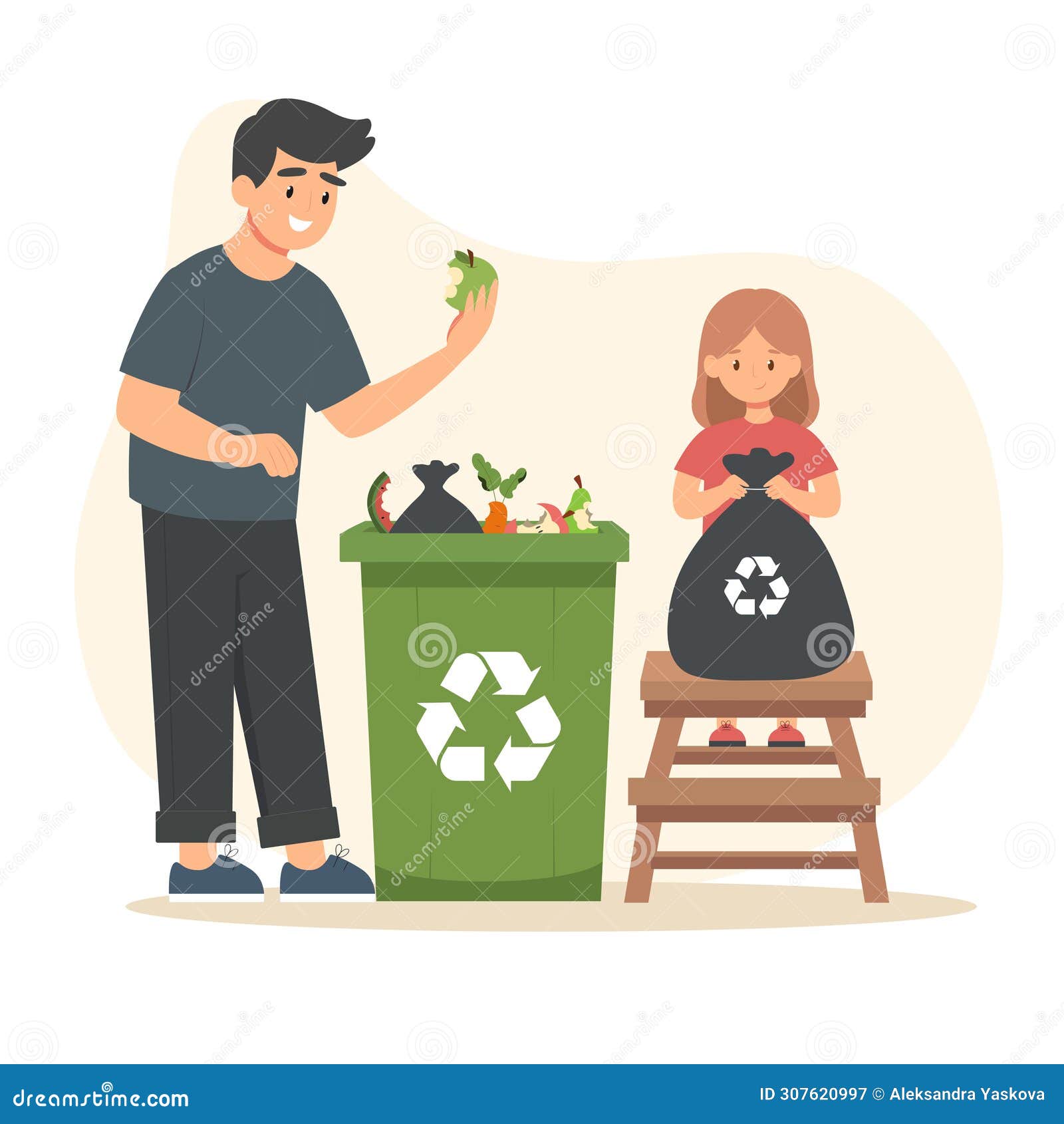 Family Sorting Organic Garbage Into A Trash Container. Dad And Daughter ... Family Sorting Organic Garbage Into A Trash Container. Dad And Daughter ...