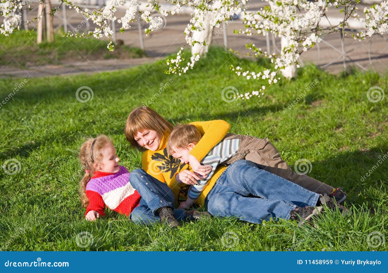 Family in spring park stock image. Image of ground, girl - 11458959