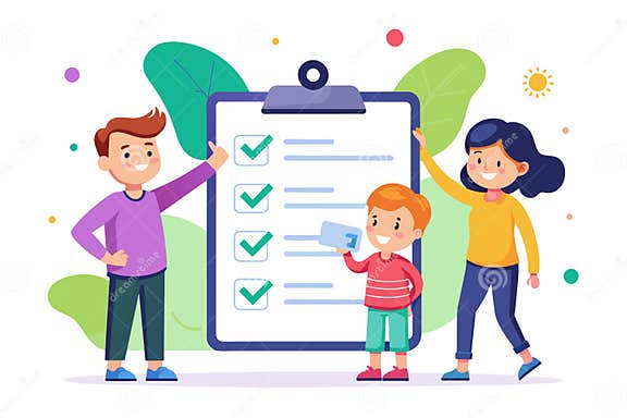 A Family Stands beside a Clipboard with a Checklist. the Clipboard ... A Family Stands beside a Clipboard with a Checklist. the Clipboard ...