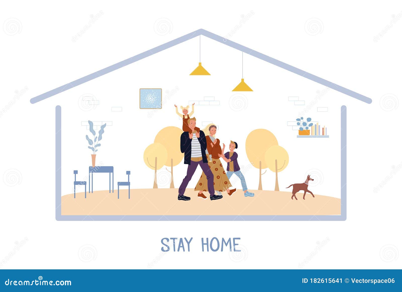 Family Stay Home Self-isolation on Quarantine Stock Vector ...