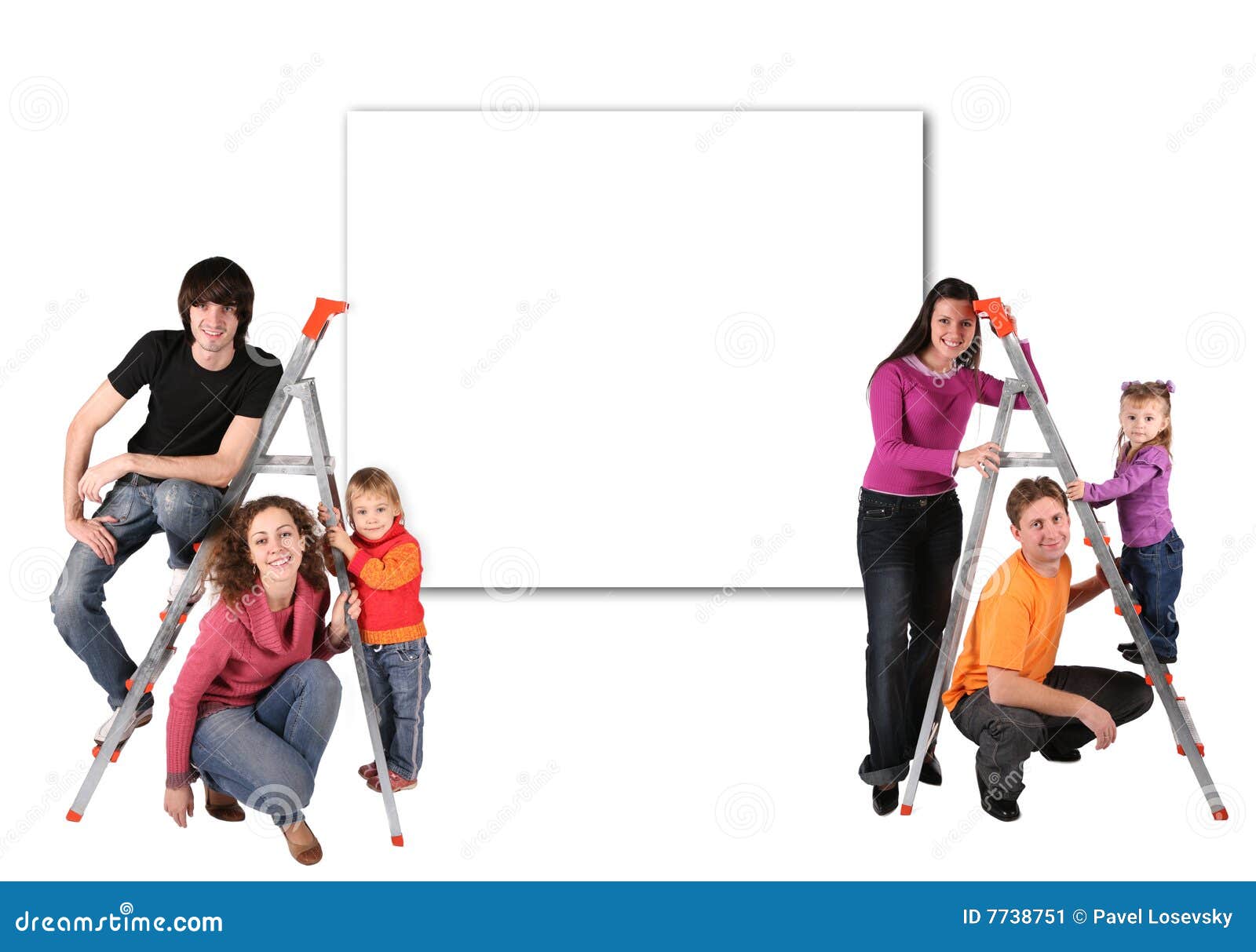 Family with Steps and Wall for Text Collage Stock Image - Image of ...