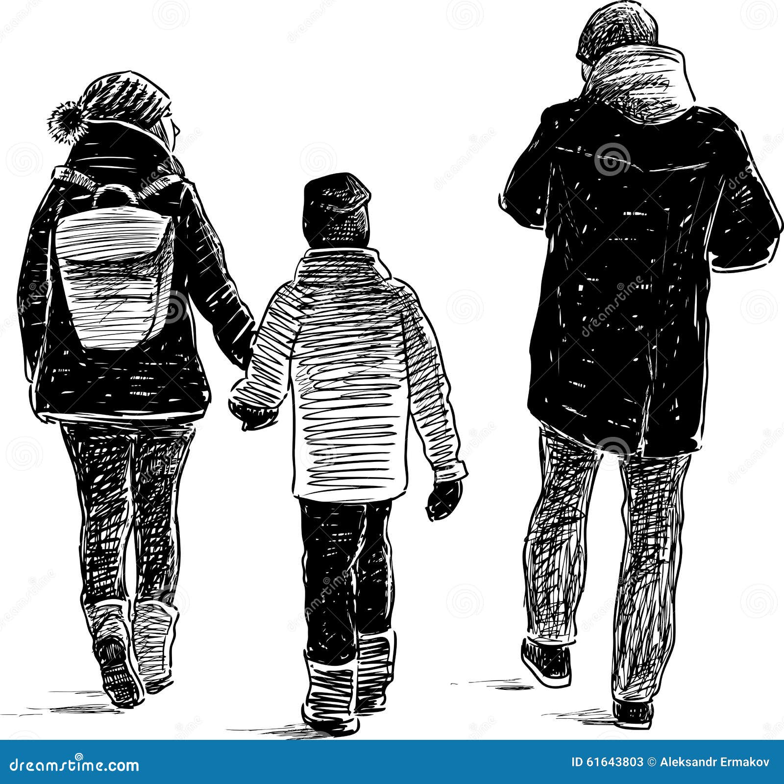 Family on a stroll stock vector. Illustration of sketch - 61643803
