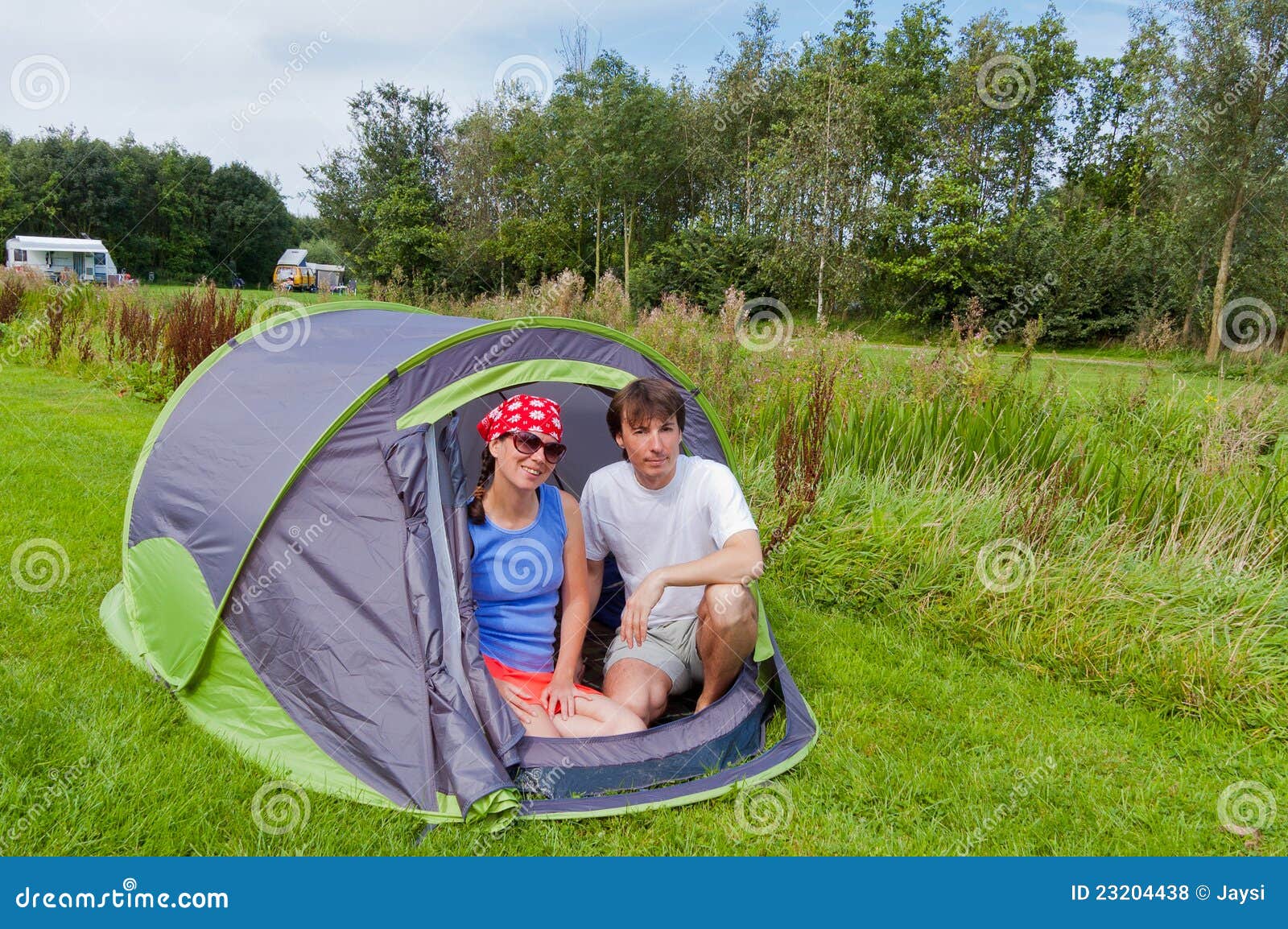 Family Summer Vacation in Camping Stock Photo - Image of countryside ...