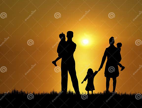 Family at Sunset 3 stock illustration. Illustration of caretaker - 6687401