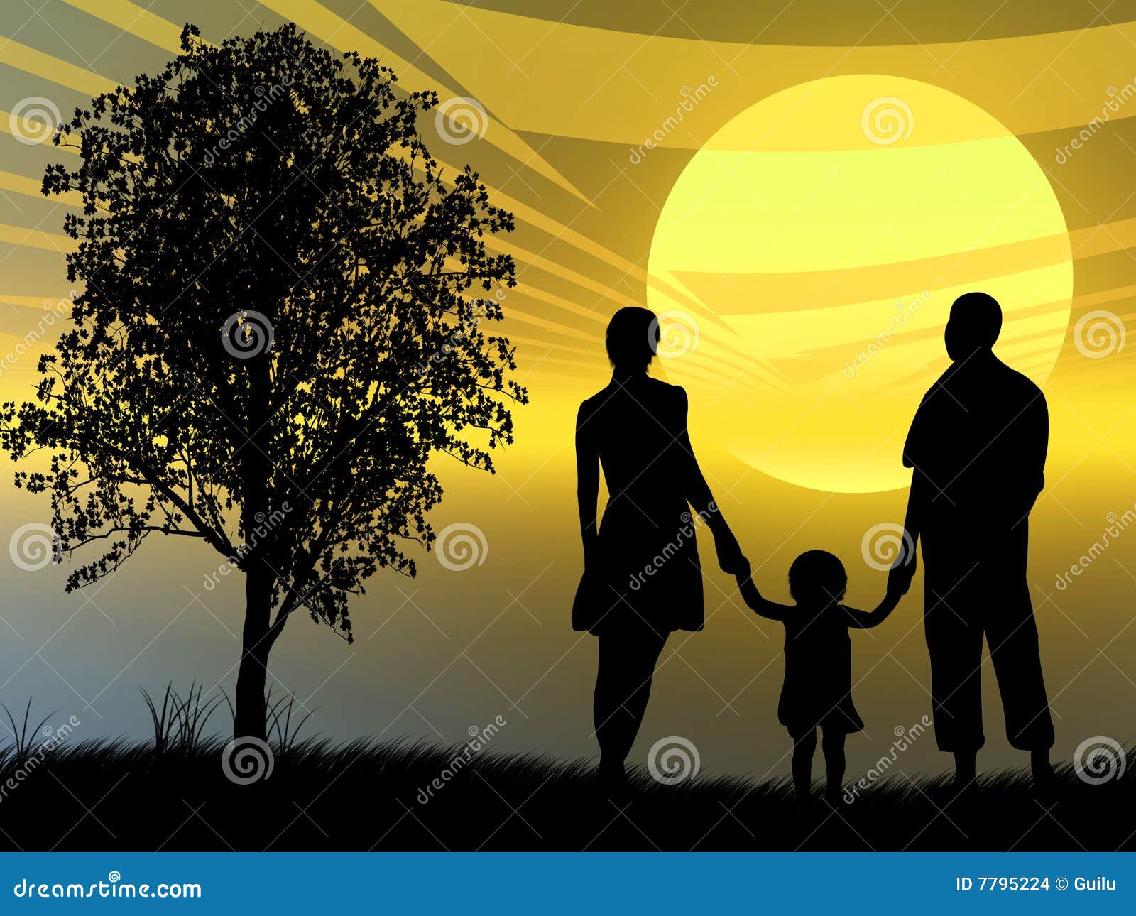 Family at sunset stock illustration. Illustration of children - 7795224