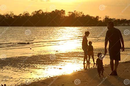 Family on sunset beach stock photo. Image of lighted, father - 5297920