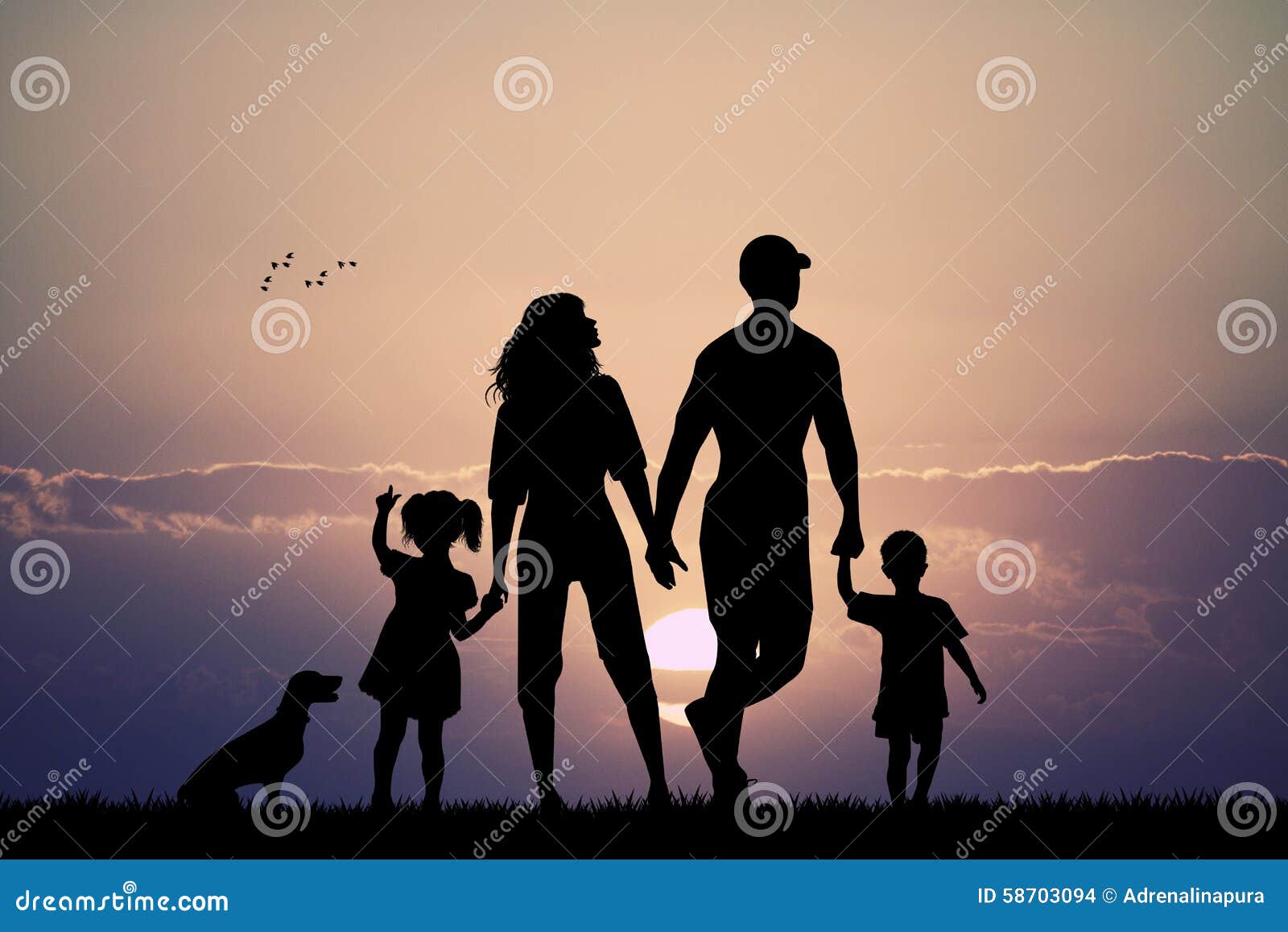 Family at sunset stock illustration. Illustration of family - 58703094