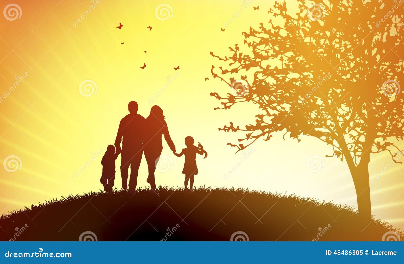 Family at sunset stock vector. Illustration of grass - 48486305