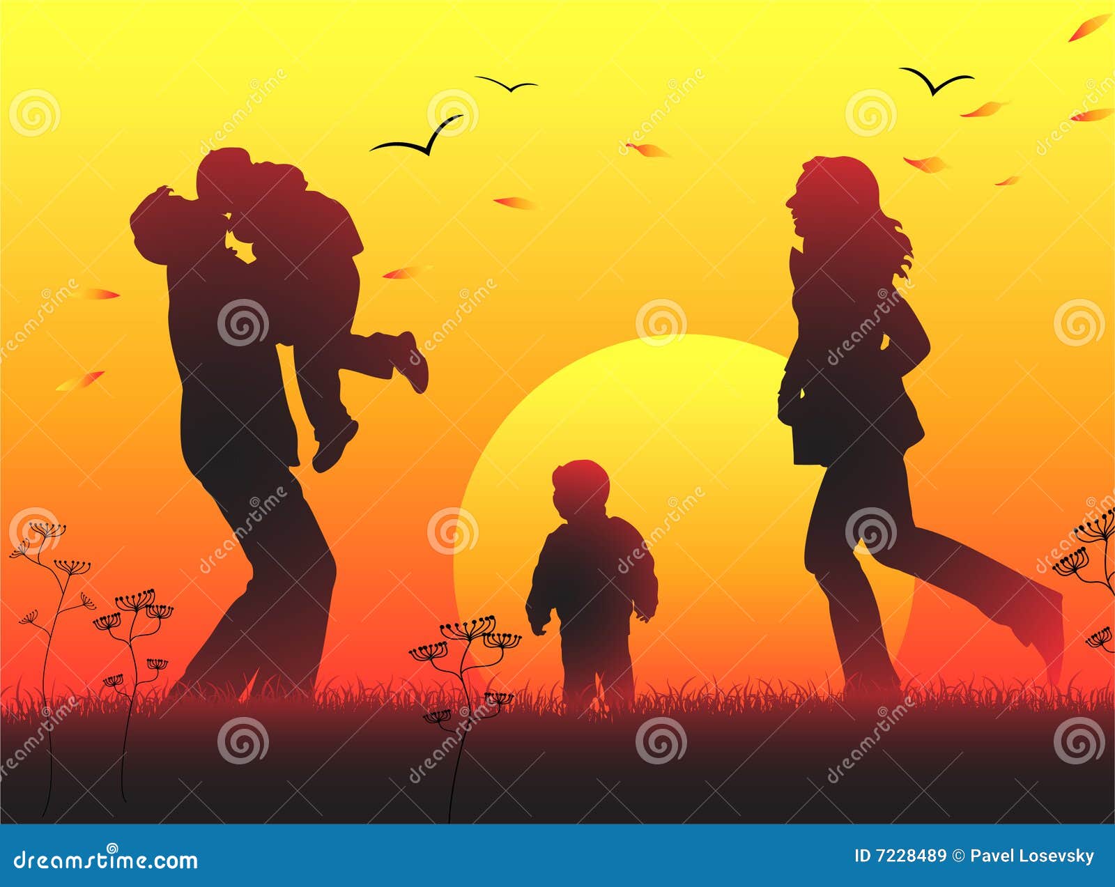 Family sunset silhouette stock vector. Illustration of backgrounds ...