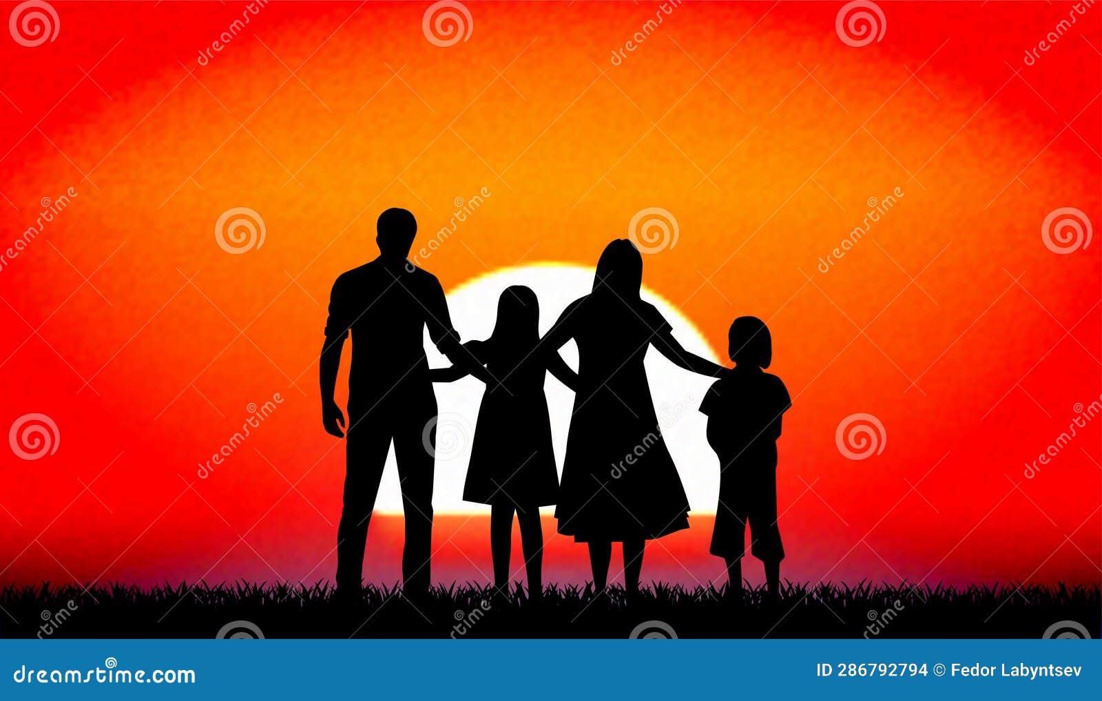 Family at Sunset Vector Illustration Stock Vector - Illustration of ...