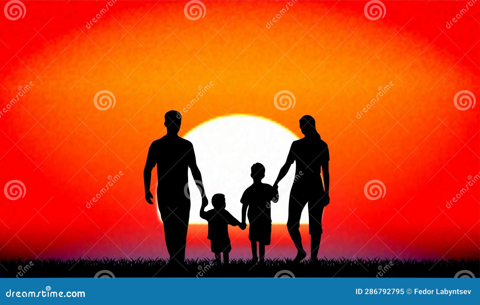 Family at Sunset Vector Illustration Stock Vector - Illustration of ...
