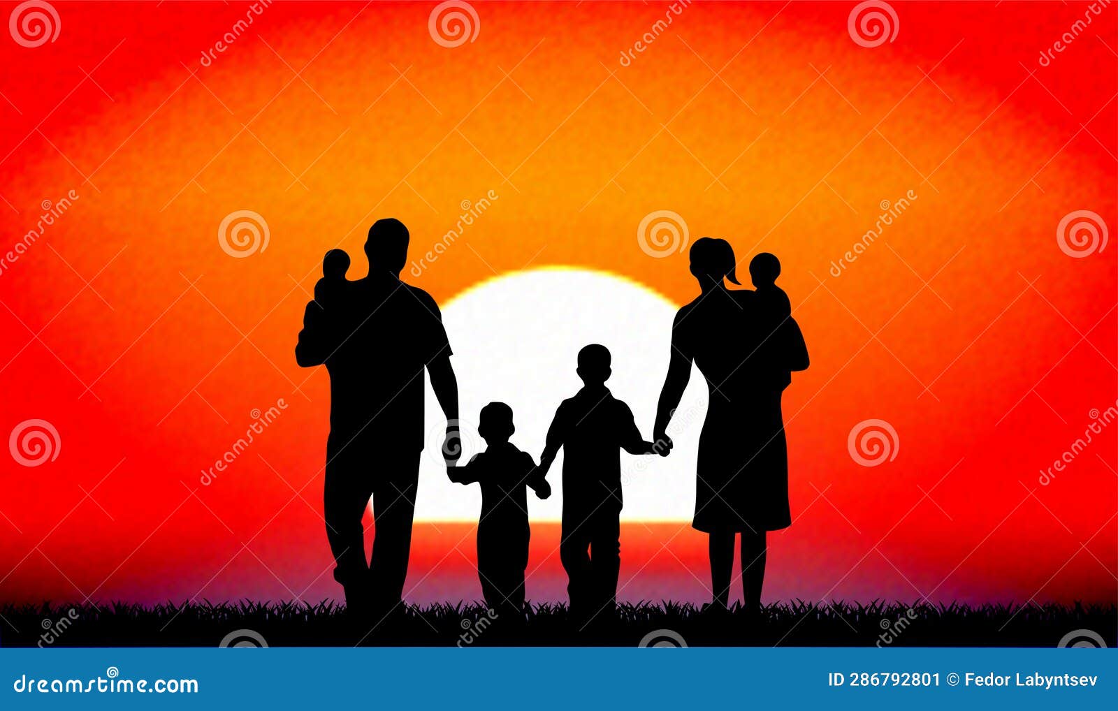 Family at Sunset Vector Illustration Stock Vector - Illustration of ...
