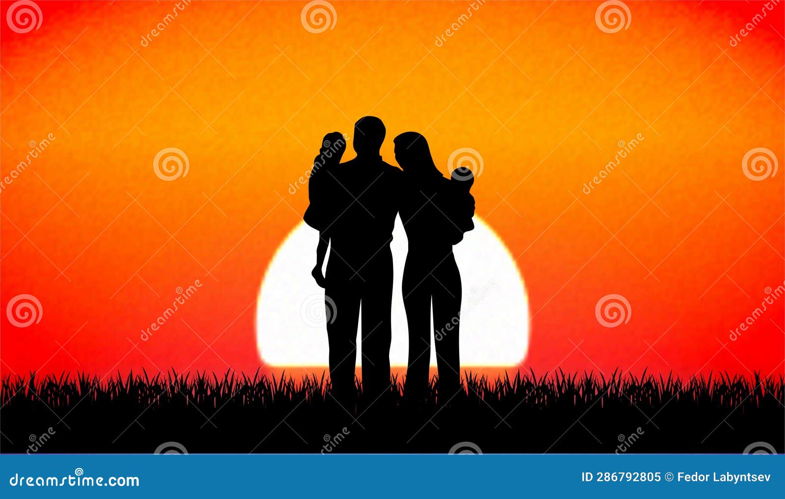 Family at Sunset Vector Illustration Stock Vector - Illustration of ...
