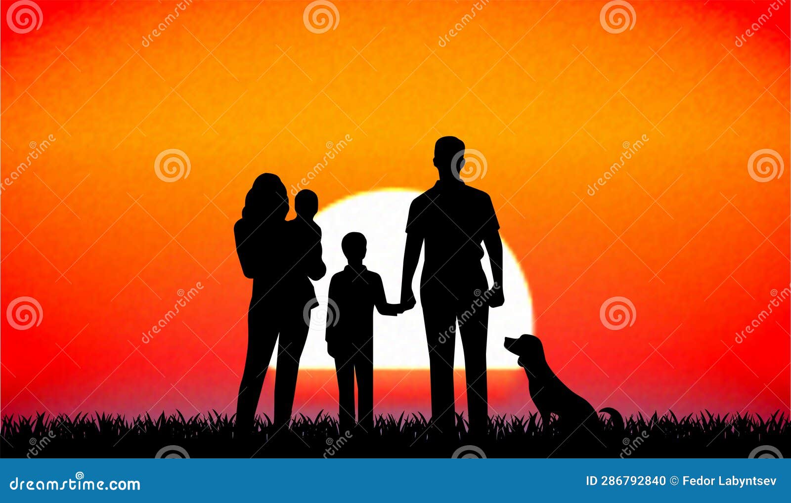 Family at Sunset Vector Illustration Stock Vector - Illustration of ...