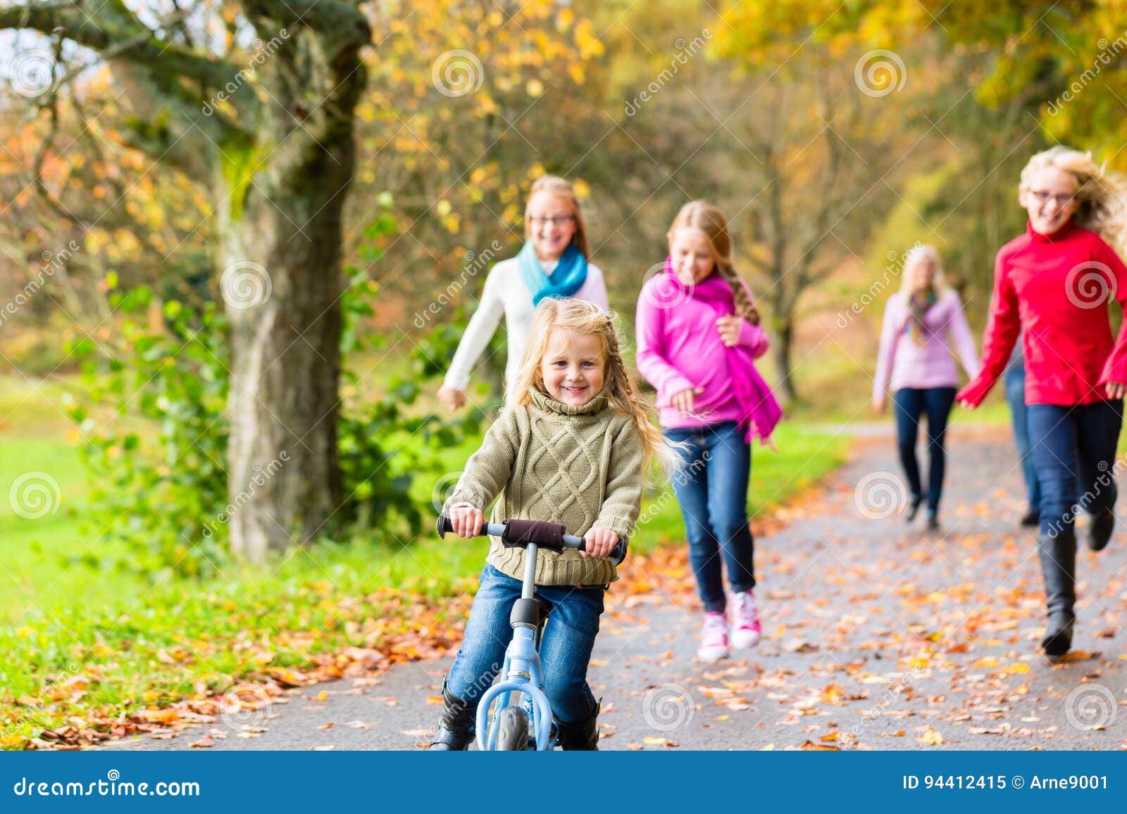 Family Taking Walk in Autumn Fall Forest Stock Image - Image of scarf ...
