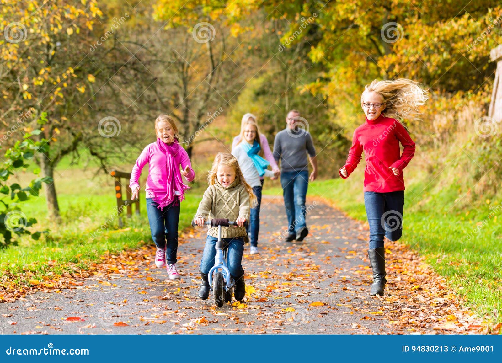 Family Taking Walk in Autumn Fall Forest Stock Image - Image of outdoor ...