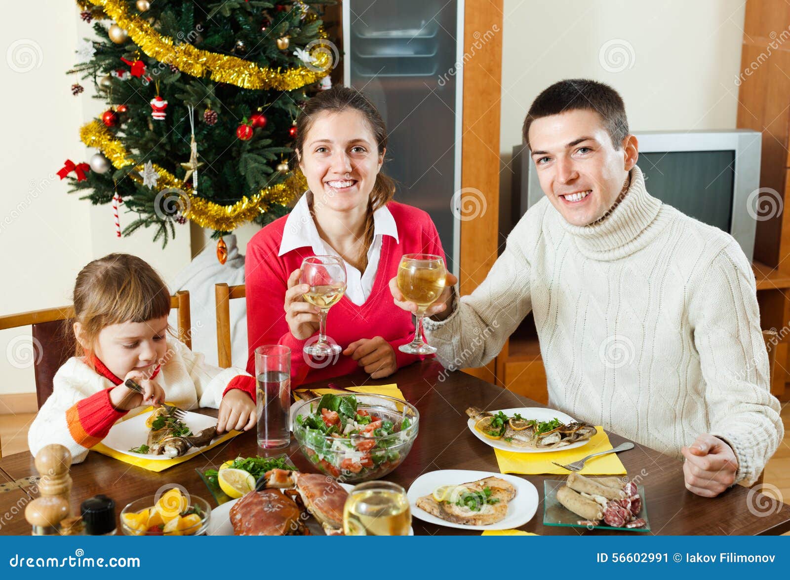 Family of Three Celebrating Christmas Stock Image - Image of mother ...