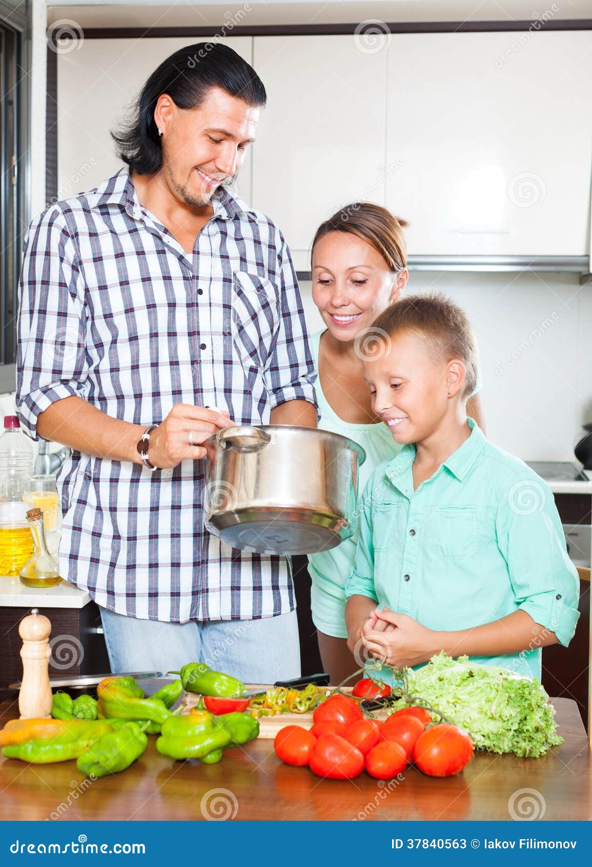 Family of Three Cooking Vegetables Stock Image - Image of healthy ...