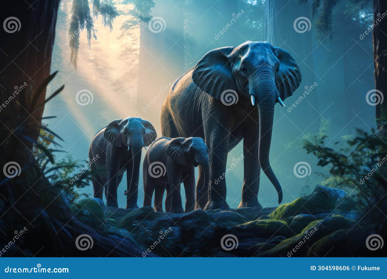 Family of Three Elephants in the Jungle Stock Photo - Image of asian ...