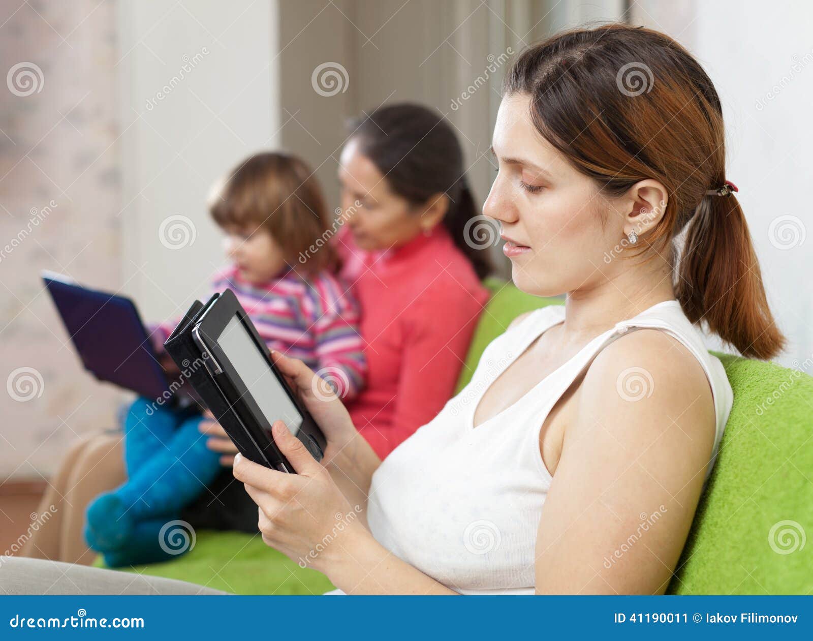 Family of Three Generations with Devices Stock Image - Image of girl ...