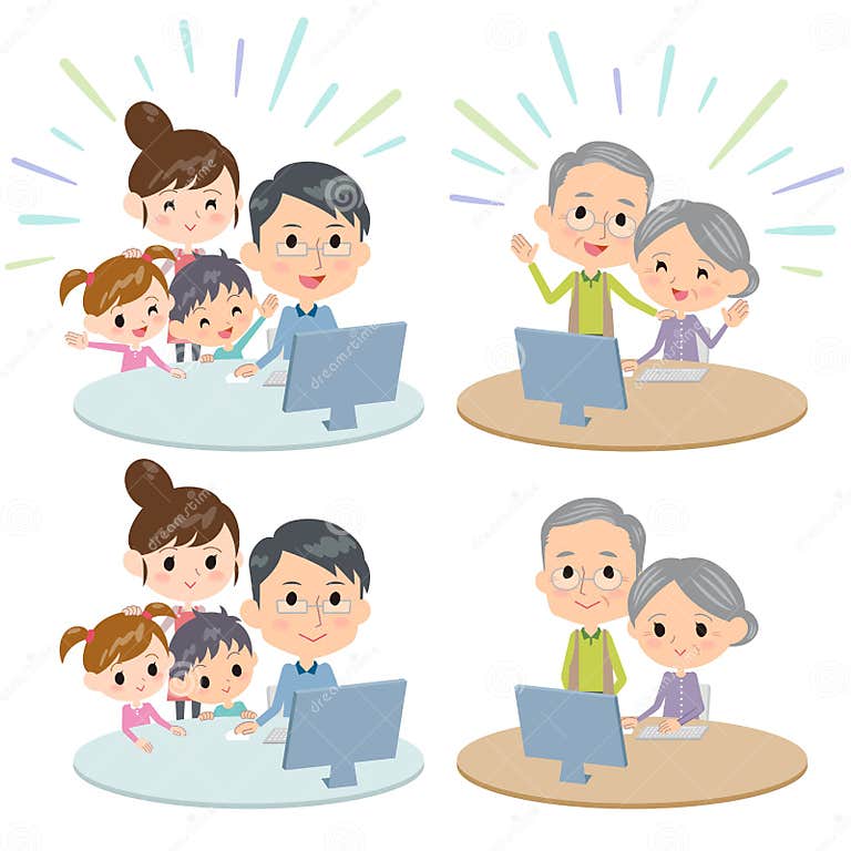 Family Three Generations Internet Communication Remote Stock Vector ...