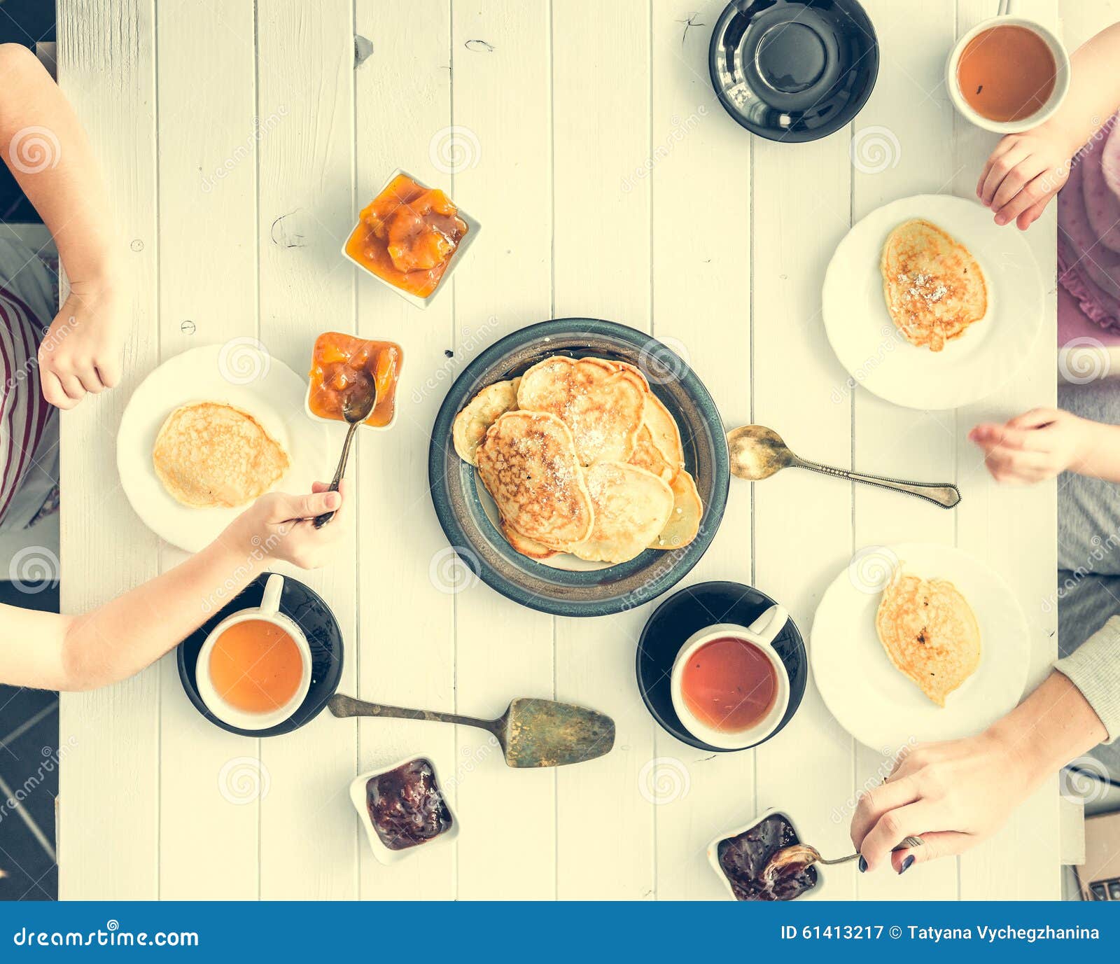 Family of Three Having Breakfast Stock Image - Image of children ...