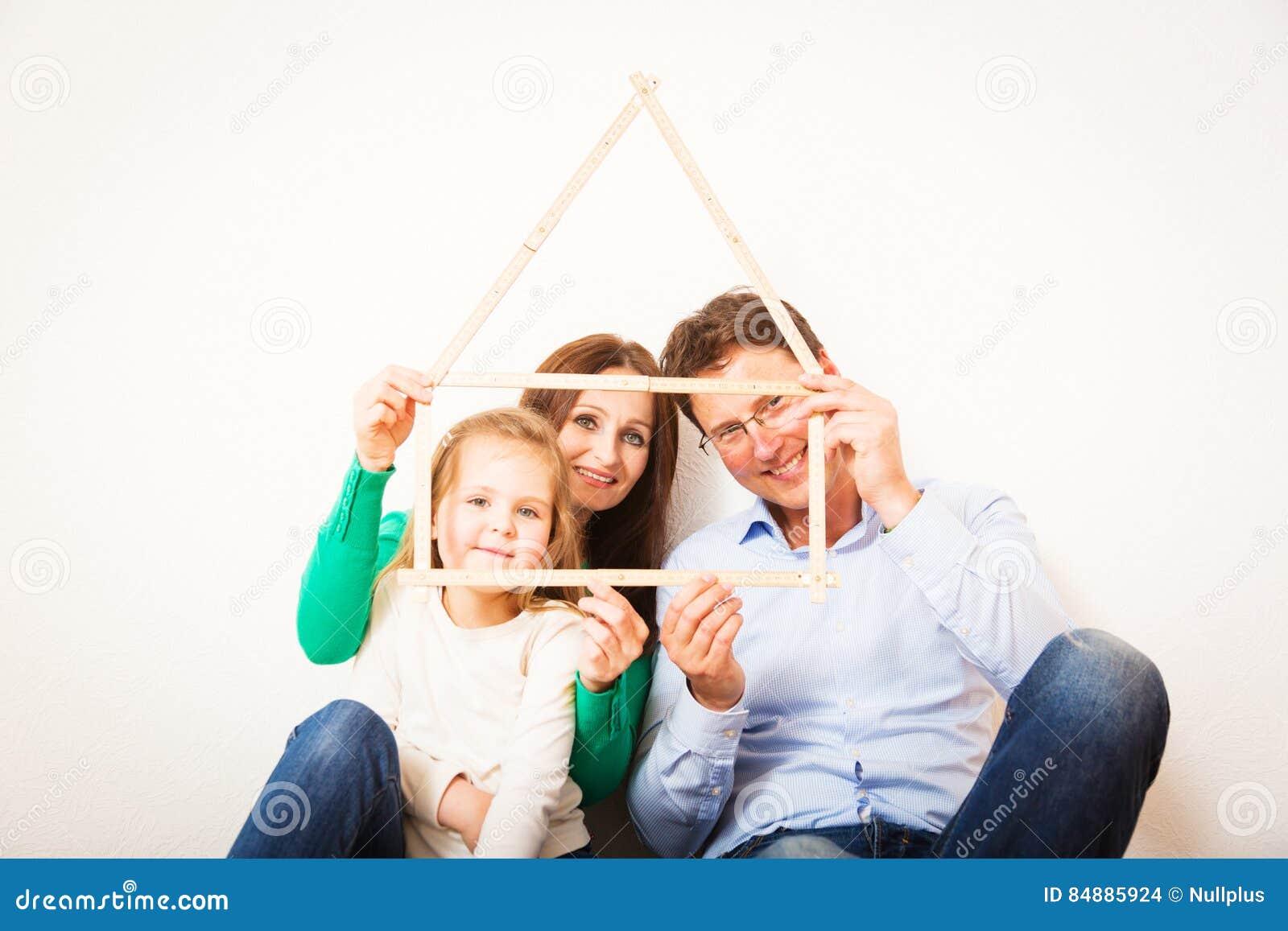 Family of Three with House Shape Stock Photo - Image of woman ...