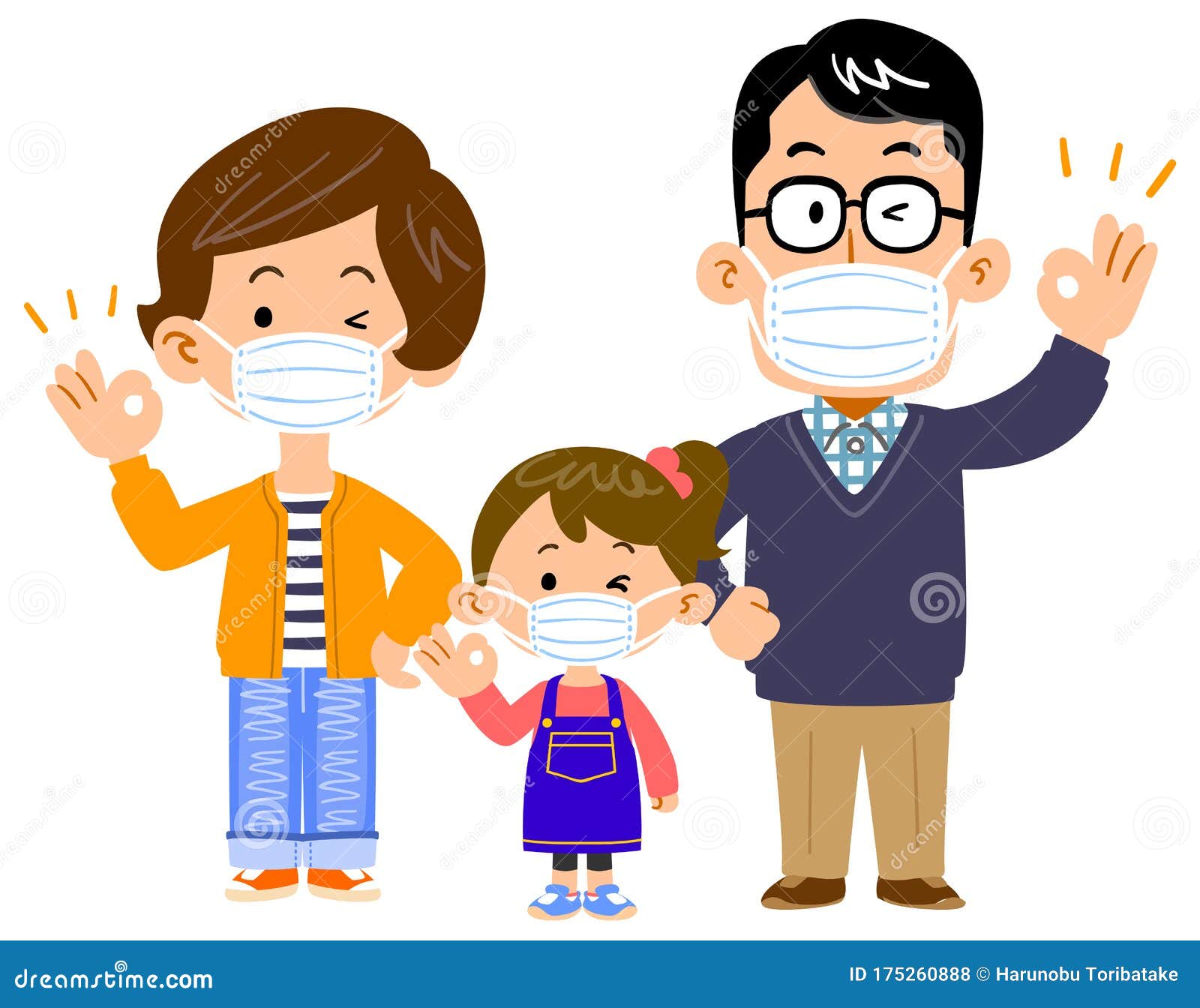Family of Three with Masks Whole Body Stock Vector - Illustration of ...