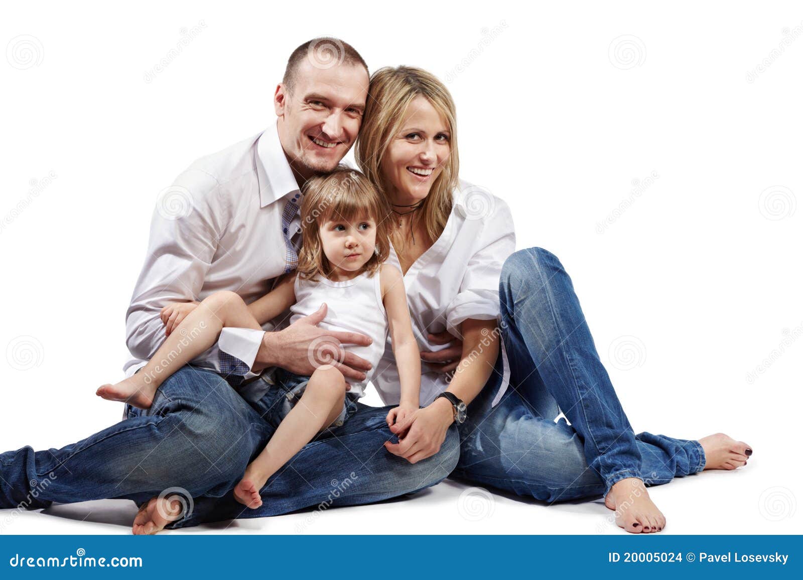 Family of Three Persons Sits on a Floor Stock Photo - Image of family ...