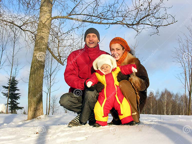 Family of Three. Winter. Sun. Stock Photo - Image of adorable, date: 390360