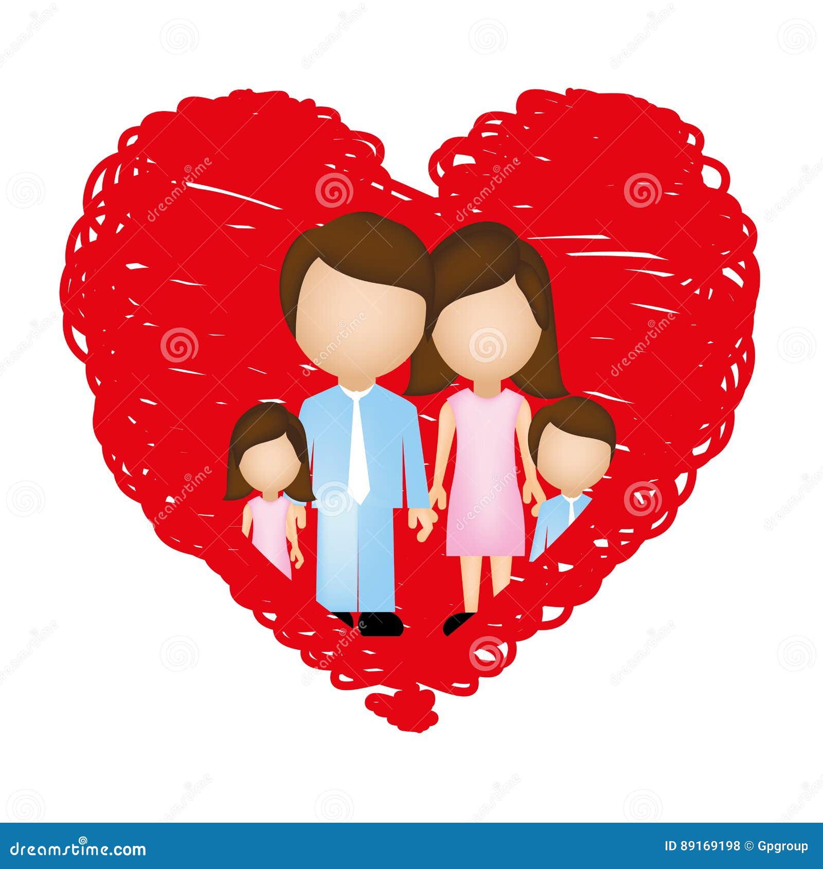 Family Together Inside of Heart Stock Illustration - Illustration of ...