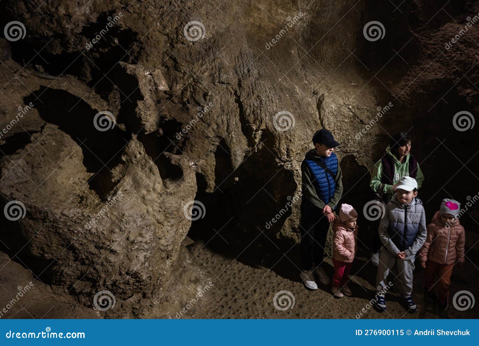 Family Tourists Walking in Cave and Explore it Stock Image - Image of ...