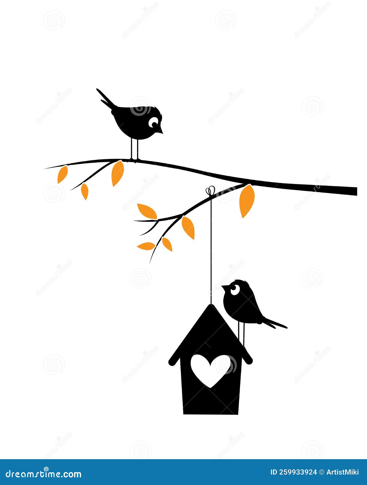 Birds on Branch and Bird House, Vector Stock Vector - Illustration of ...