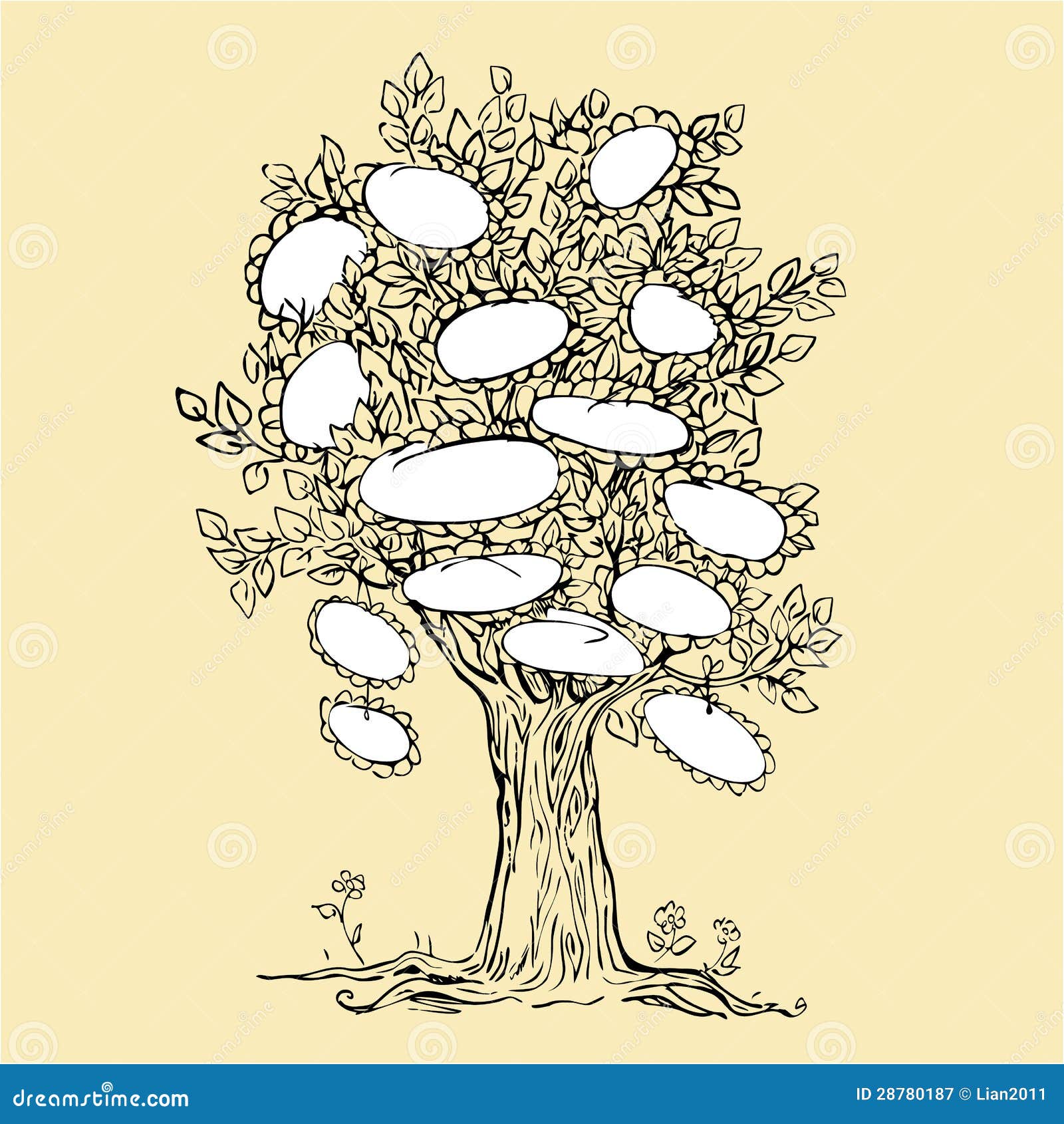 Family Tree Design with Empty Frames Stock Vector - Illustration of ...