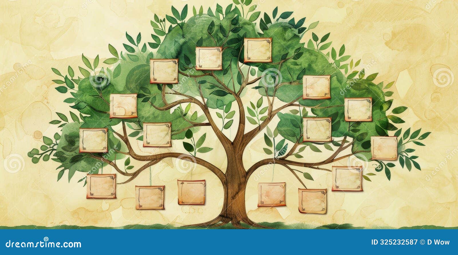 Family Tree With Empty Cells, Template. On Light Background. Stock ...