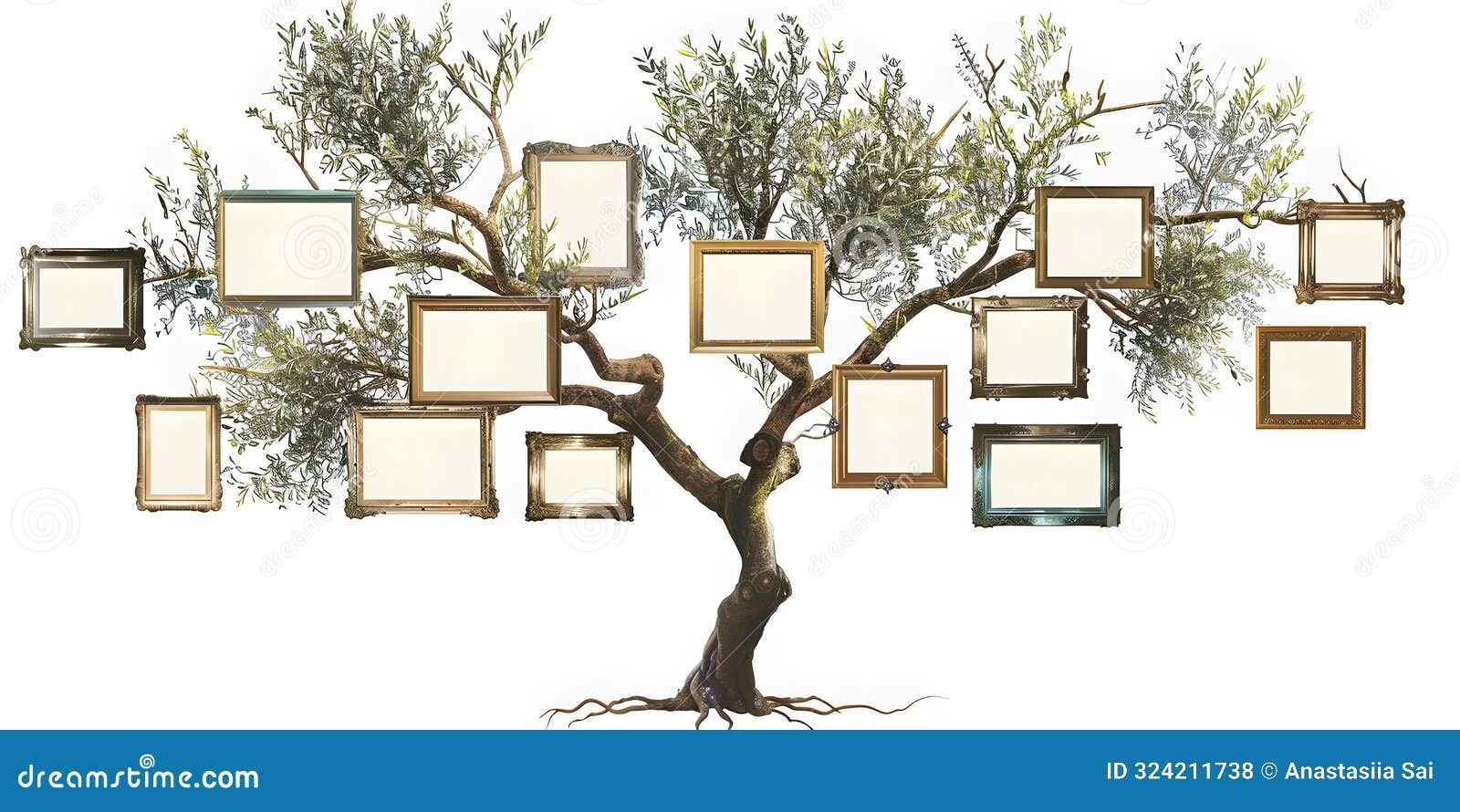 Family Tree with Empty Frames Stock Photo - Image of decorative ...