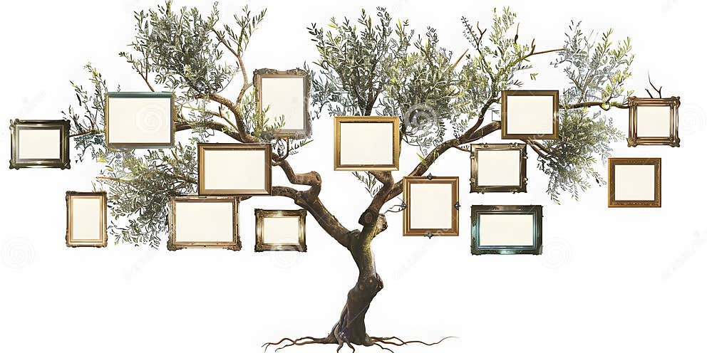 Family Tree with Empty Frames Stock Photo - Image of decorative ...