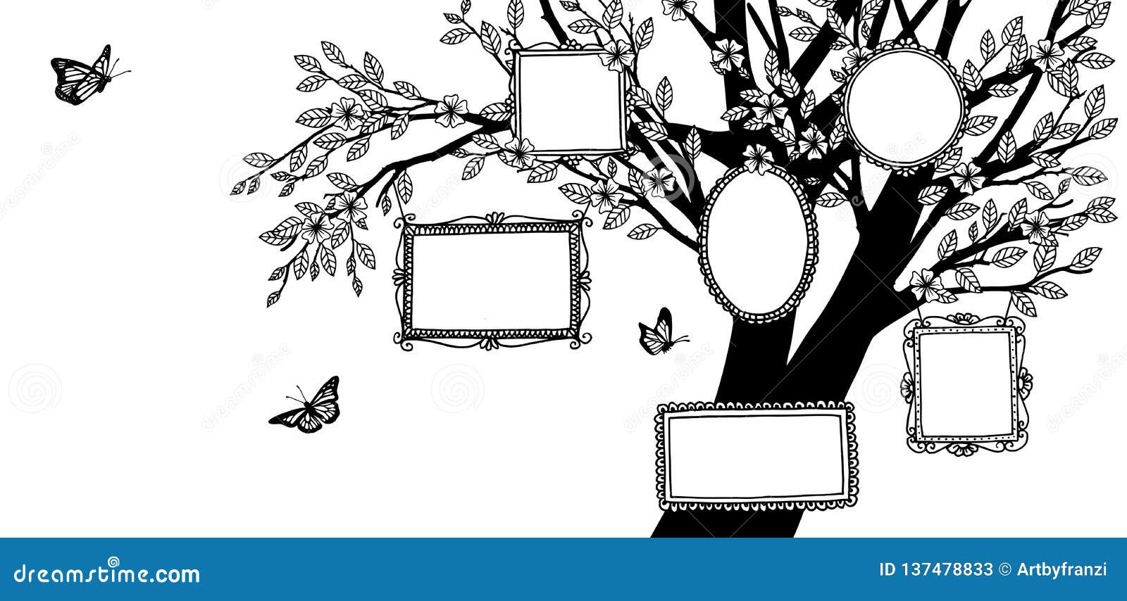 Family Tree Illustration with Hand Drawn Picture Frames Stock Vector ...