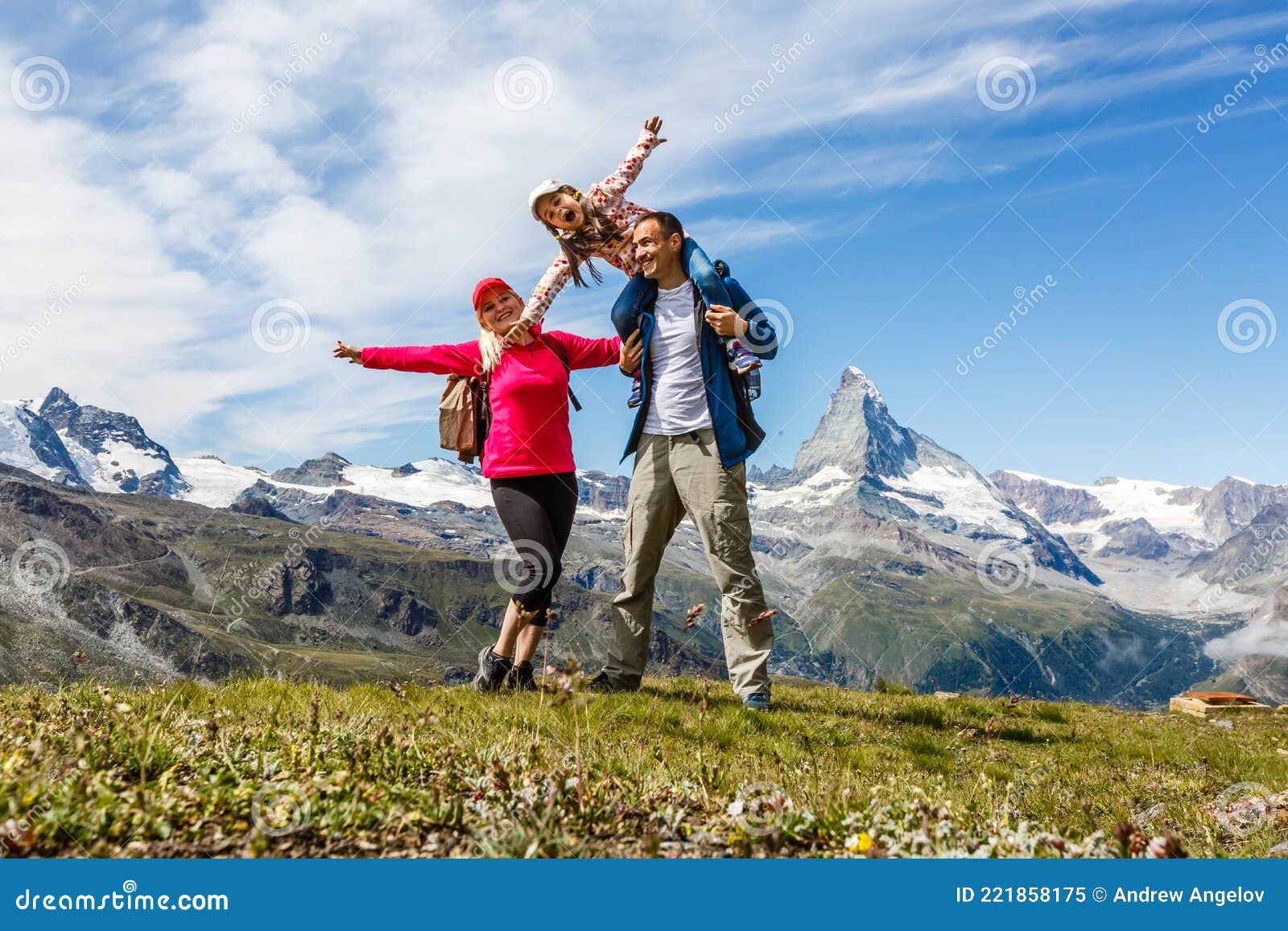 Family on a Trekking Day in the Mountains Stock Image - Image of ...