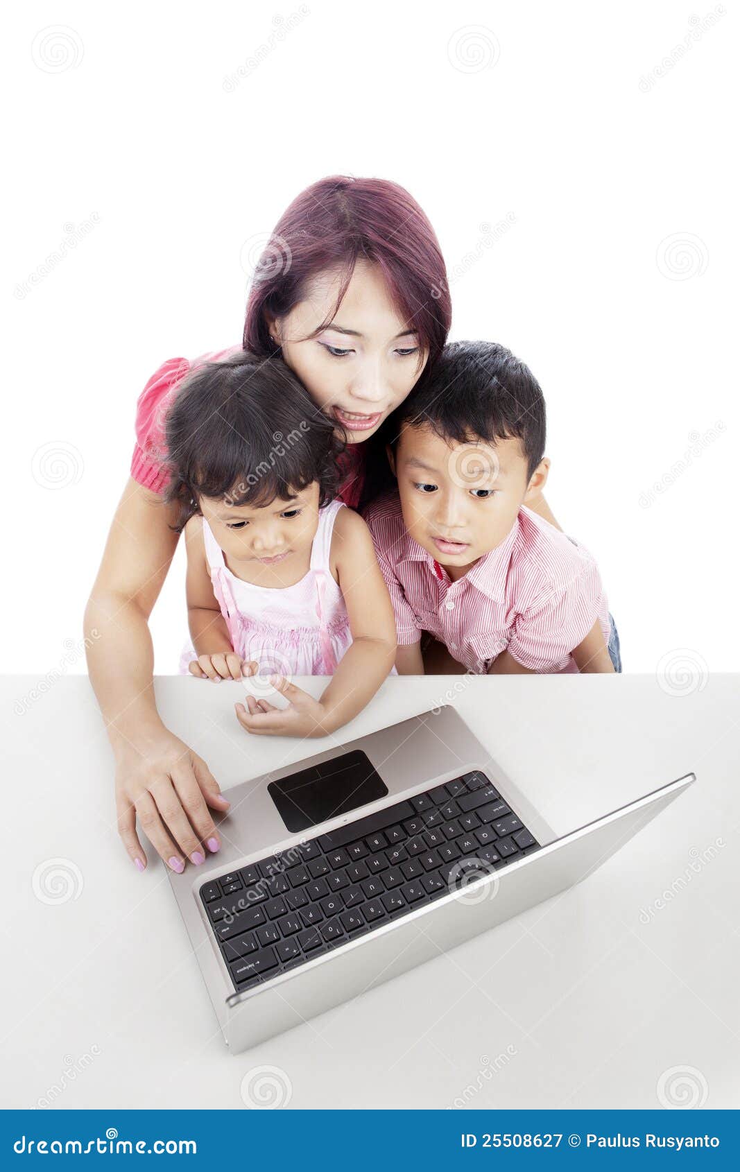 Family using laptop stock image. Image of brunette, family - 25508627